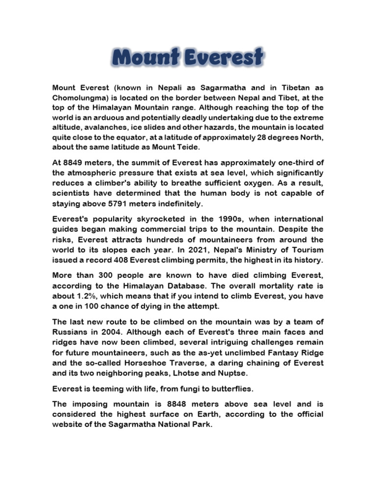 Overview of Mount Everest Facts | PDF