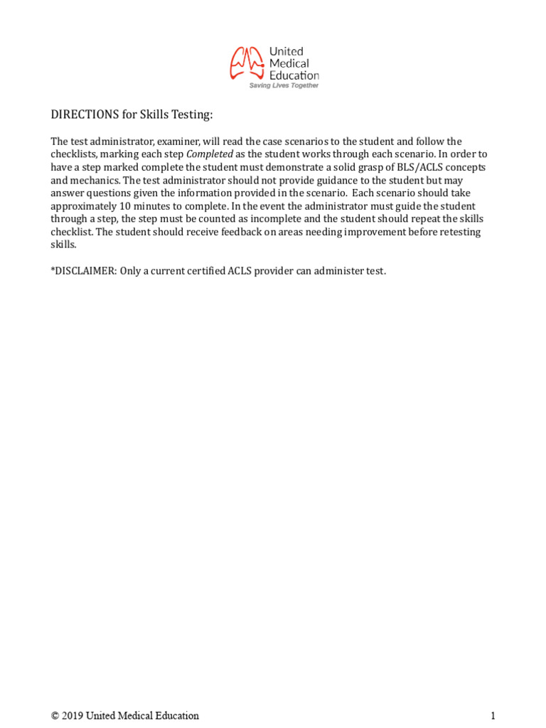 ACLS Skills Session Checklists and Megacodes | PDF | Cardiopulmonary ...