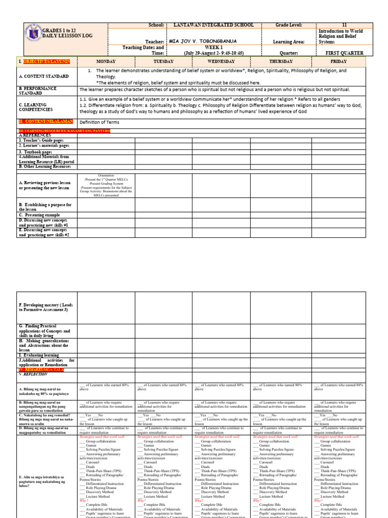 Grade 11 World Religion Lesson Plan | PDF | Spirituality | Theology