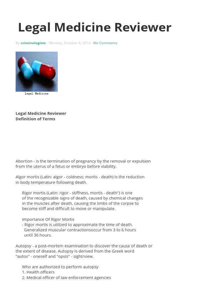Legal Medicine Concepts and Definitions | PDF | Mental Disorder | Delusion