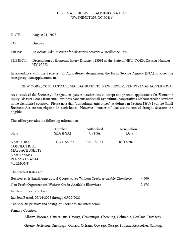 NY 18091 Disaster Declaration | PDF | The United States