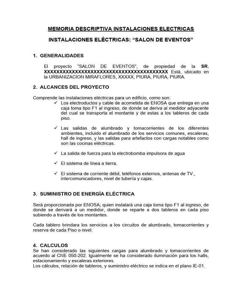 Memoria Descriptiva Electricas. | PDF | Ingenieria Eléctrica | Electricidad