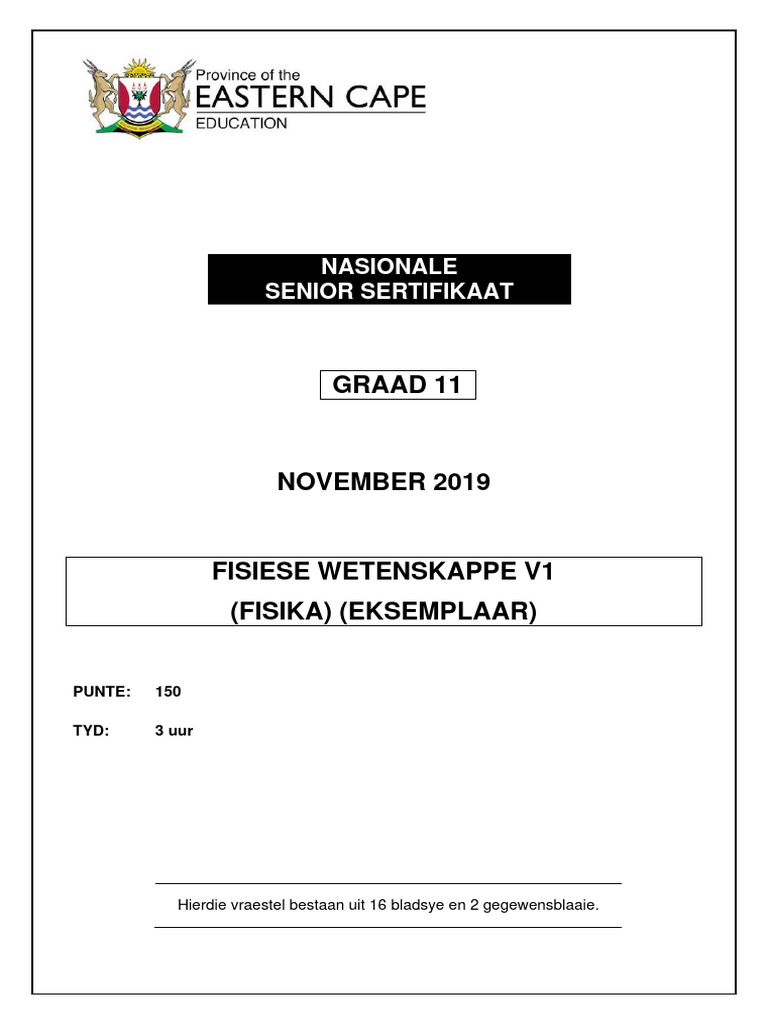 Phys Sciences p1 QP Gr11 Nov2019 - Afrikaans | PDF