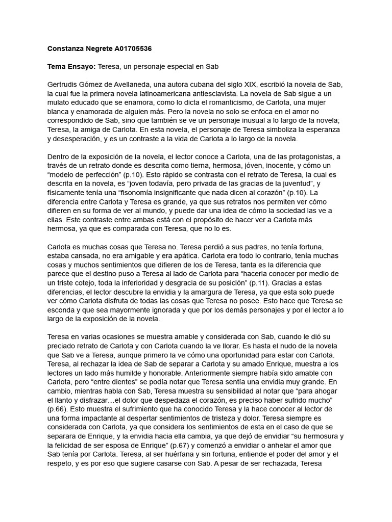 Ensayo Sab | PDF | Amor | Novelas