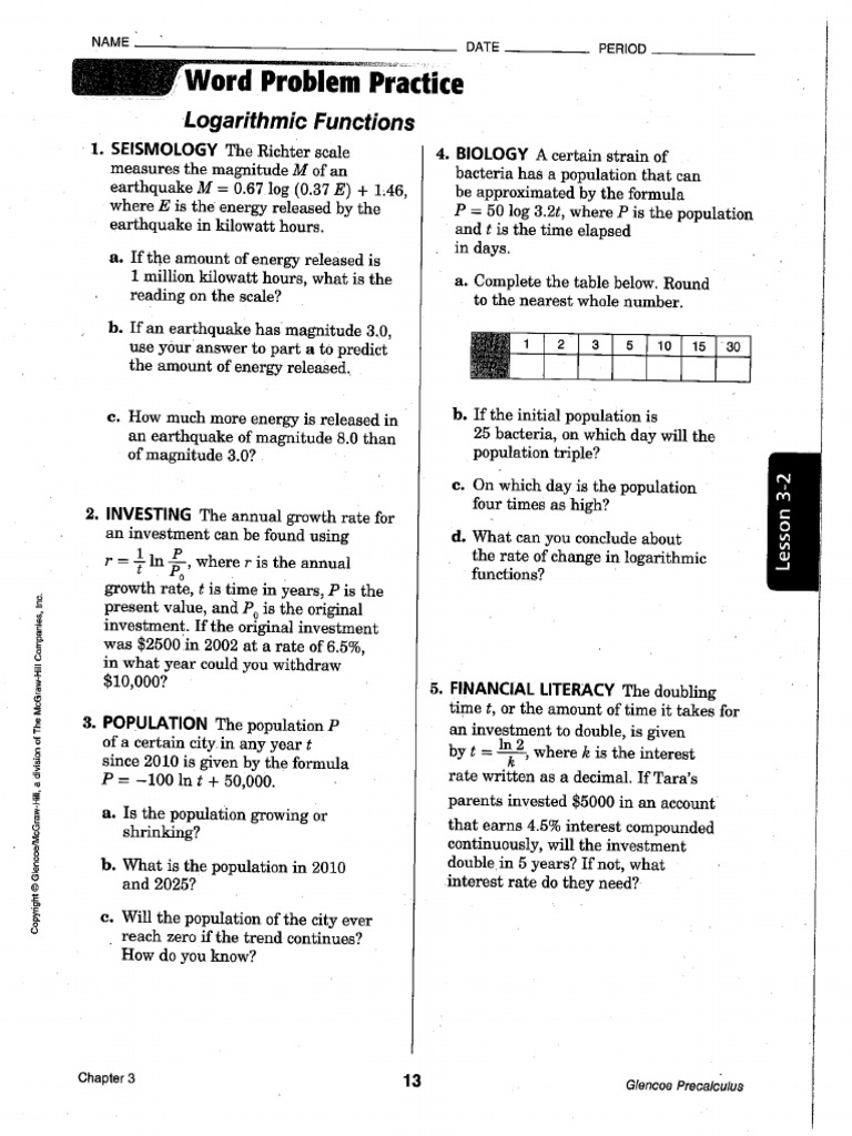 Logarithmic Word Problem Practice | PDF