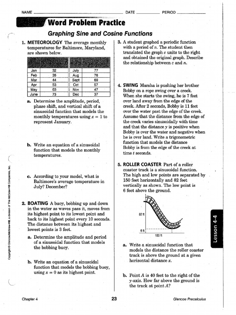 Graphing Trig Word Problem Practice | PDF