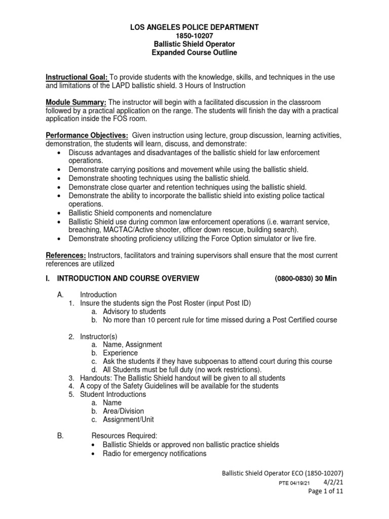 LAPD Ballistic Shield Operator Course | PDF | Shield | Armour