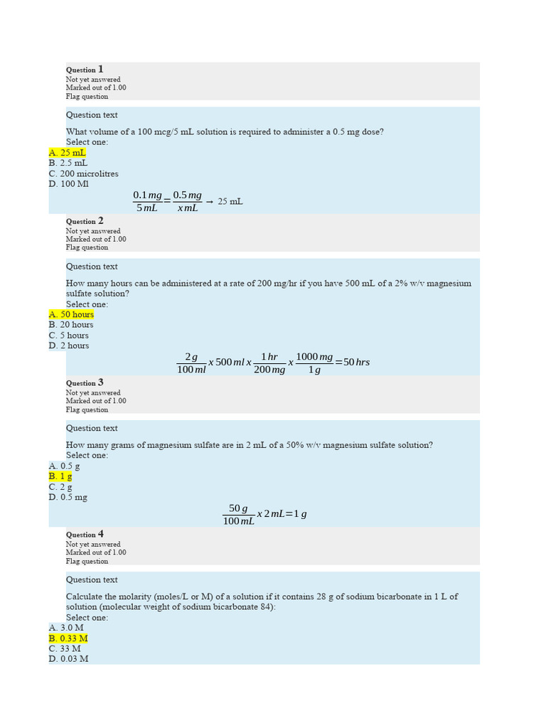Phar Cal Review Questions | PDF | Mass Concentration (Chemistry) | Mole ...