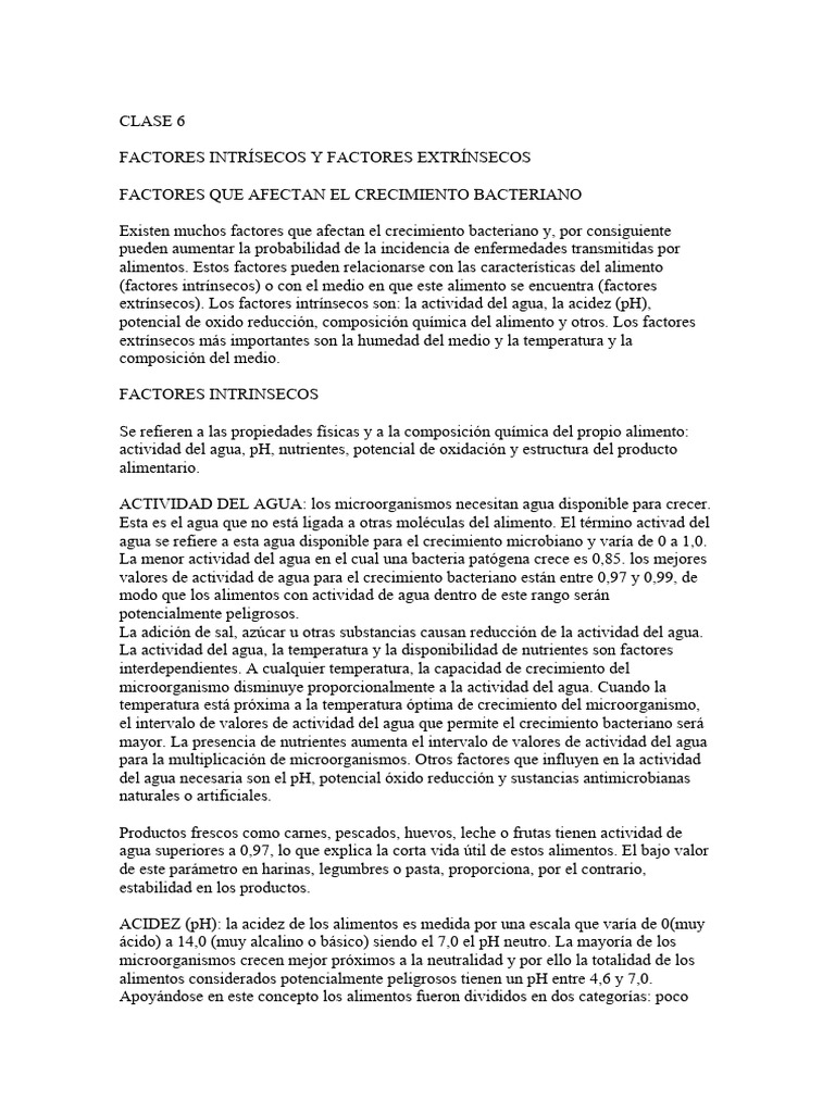 Clase Factores Intrinsecos y Extrinsecos | PDF | Alimentos | Agua