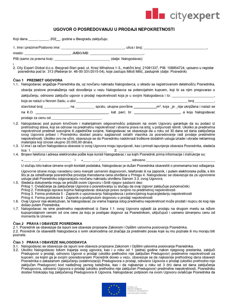 Ugovor o Posredovanju U Prodaji | PDF