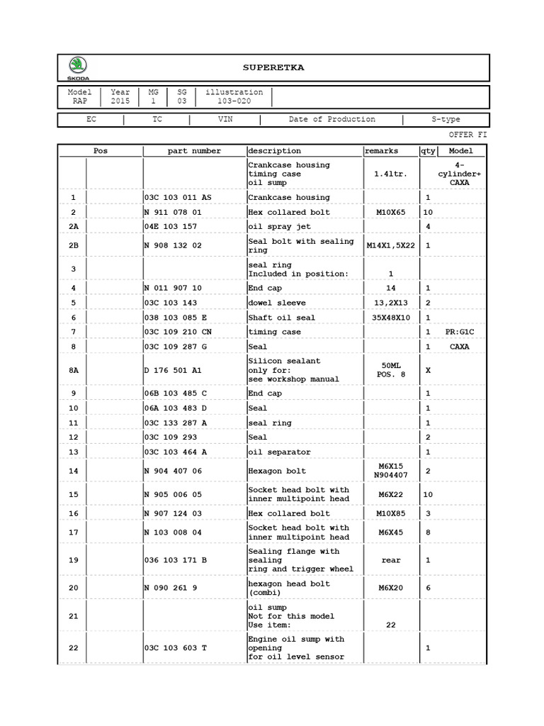 SK - Rapid 1.4l CAXA Crankcase | PDF | Internal Combustion Engine | Engines
