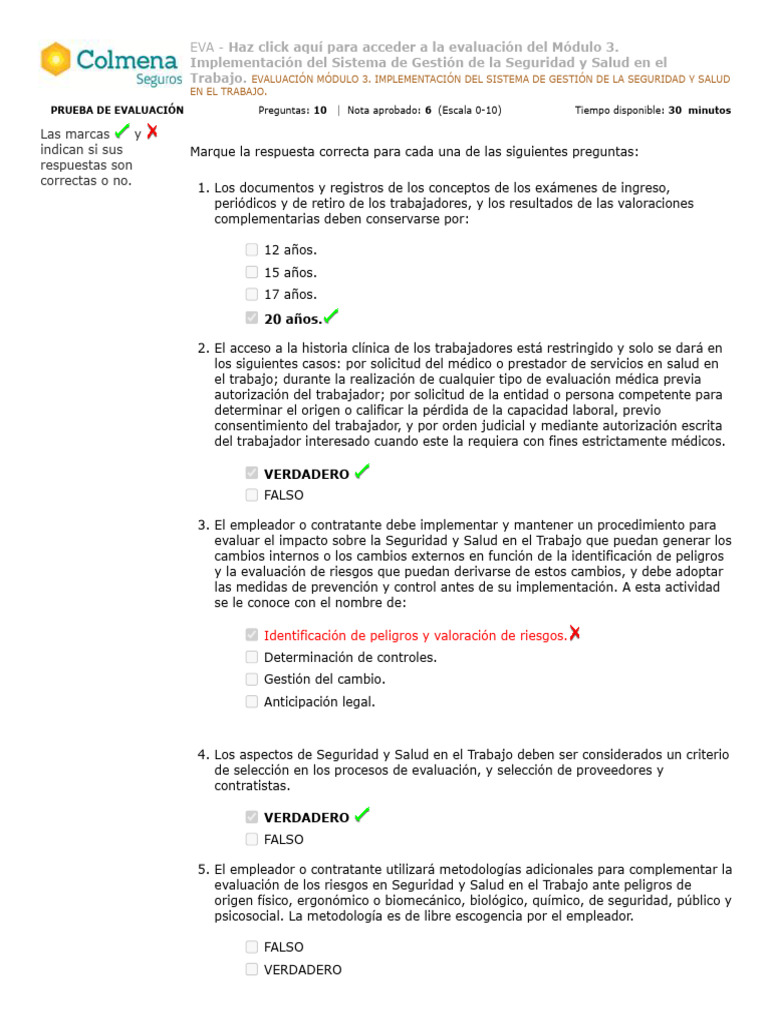 Evaluacion Modulo #3-2 | PDF | Seguridad y salud ocupacional | Evaluación