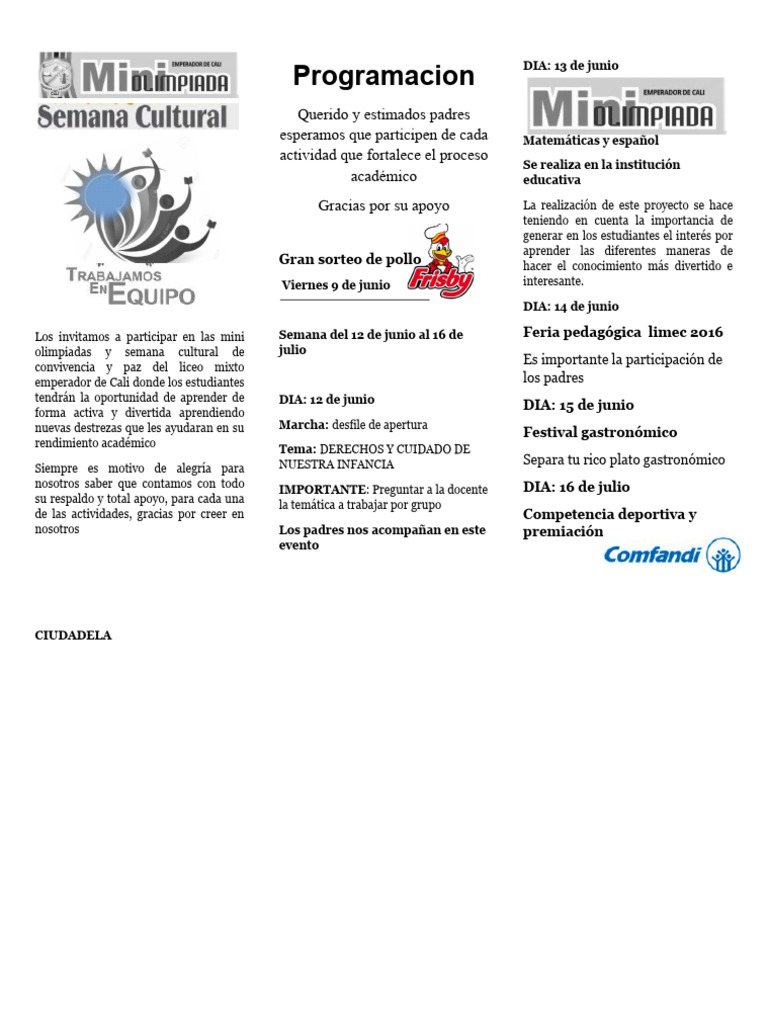 Plegable Mini Olimpiadas | PDF