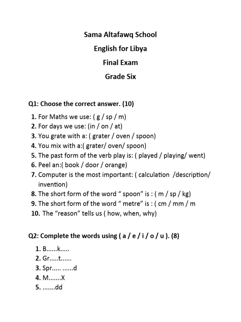 Grade 6 Final Exam | PDF