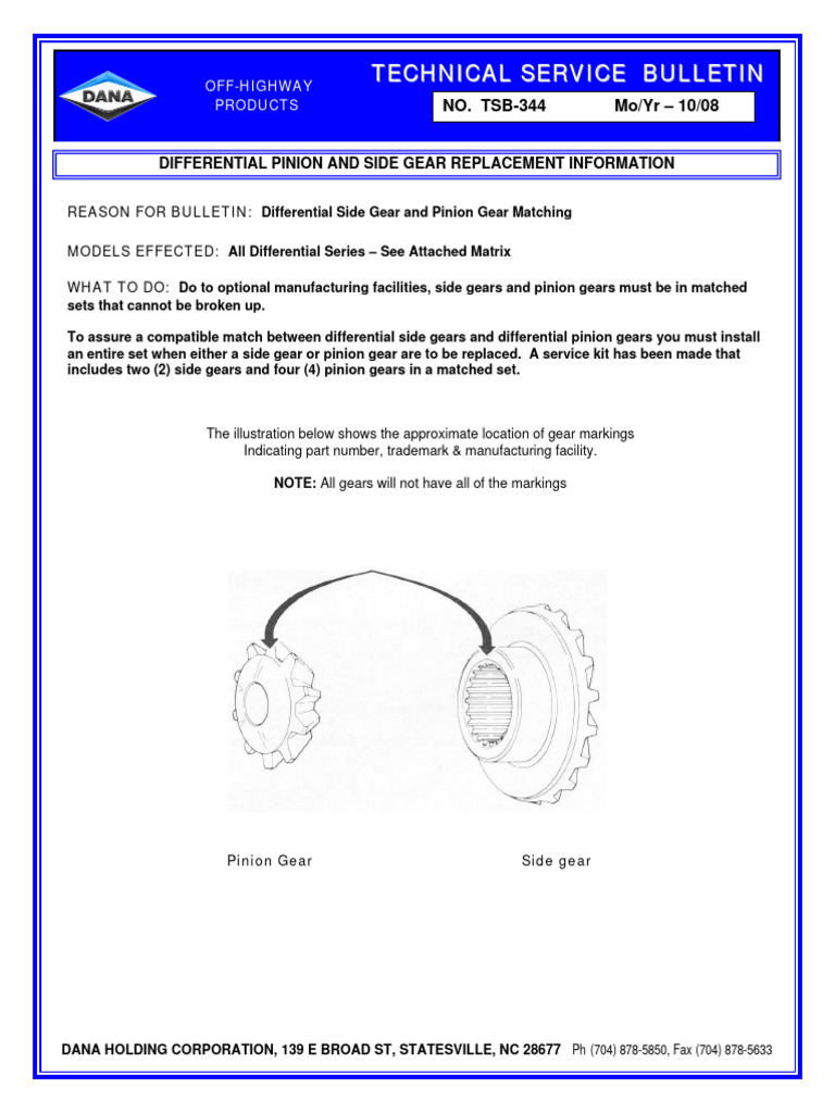 PSB-0344 Differential Gear Replacement Matrix 10-08 | PDF | Gear ...