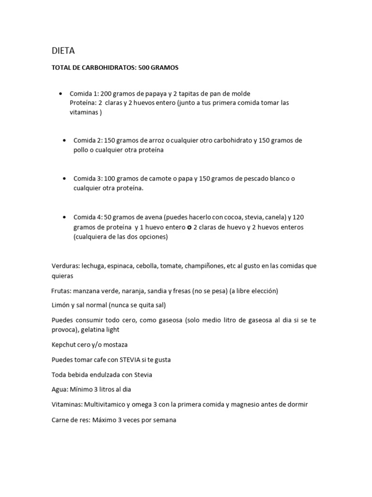 Dieta - 500 Gramos - 2 Semanas | PDF | Cocina, comidas y vino | Salud y bienestar