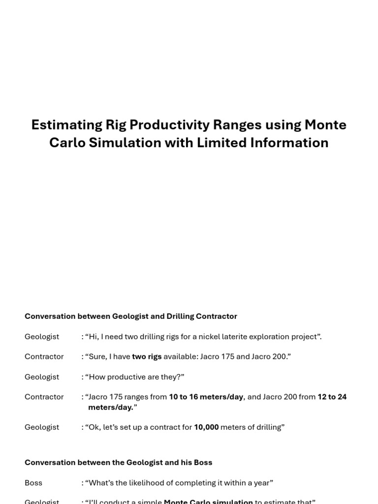 Monte Carlo Simulation For Drill Rig Productivity | PDF