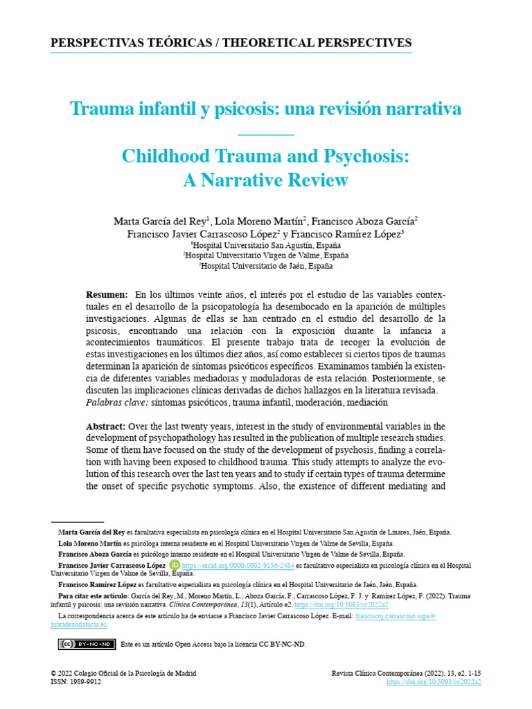Trauma Infantil y Psicosis: Una Revisión Narrativa Childhood Trauma and Psychosis: A Narrative ...
