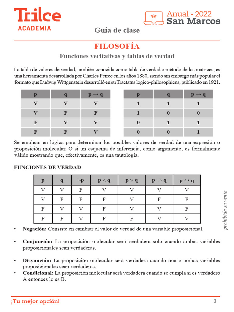 Funciones Veritativas y Tablas de Verdad | PDF | Proposición | Metalogica