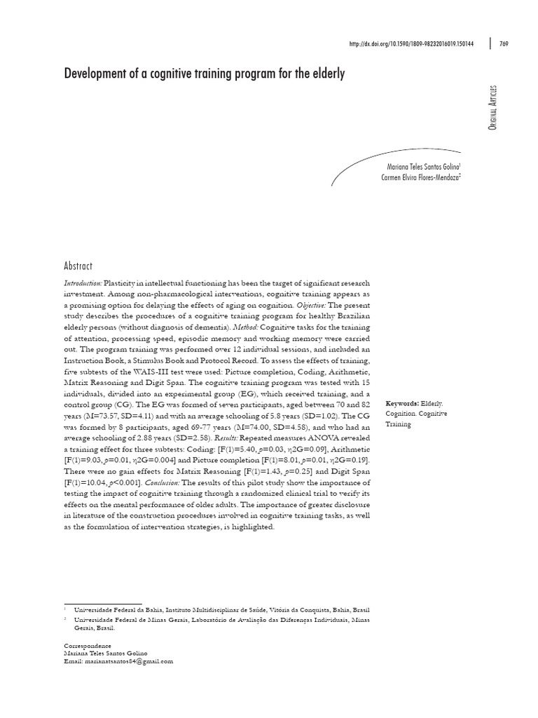 Cognitive Training Program for Seniors | PDF | Wechsler Adult Intelligence Scale | Neuroscience