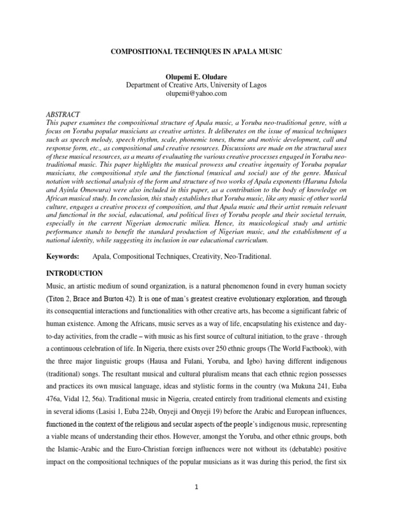 Apala Music Compositional Techniques | PDF | Rhythm | Tone (Linguistics)