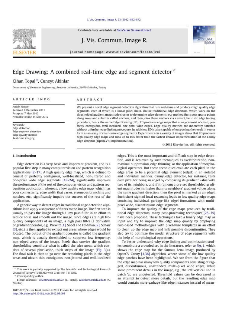 Edge Drawing A Combined Real Time Edge And Segment Detector Pdf Image Processing Graphics
