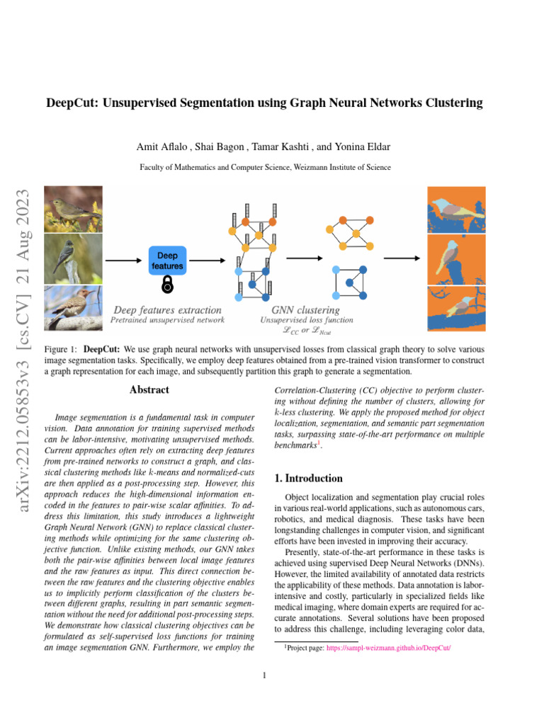 DeepCut Unsupervised Segmentation Using Graph Neural Networks Clustering | PDF | Image ...