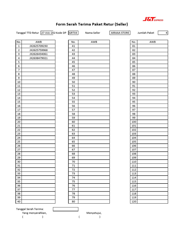 Formulir Retur Paket GRT33 | PDF