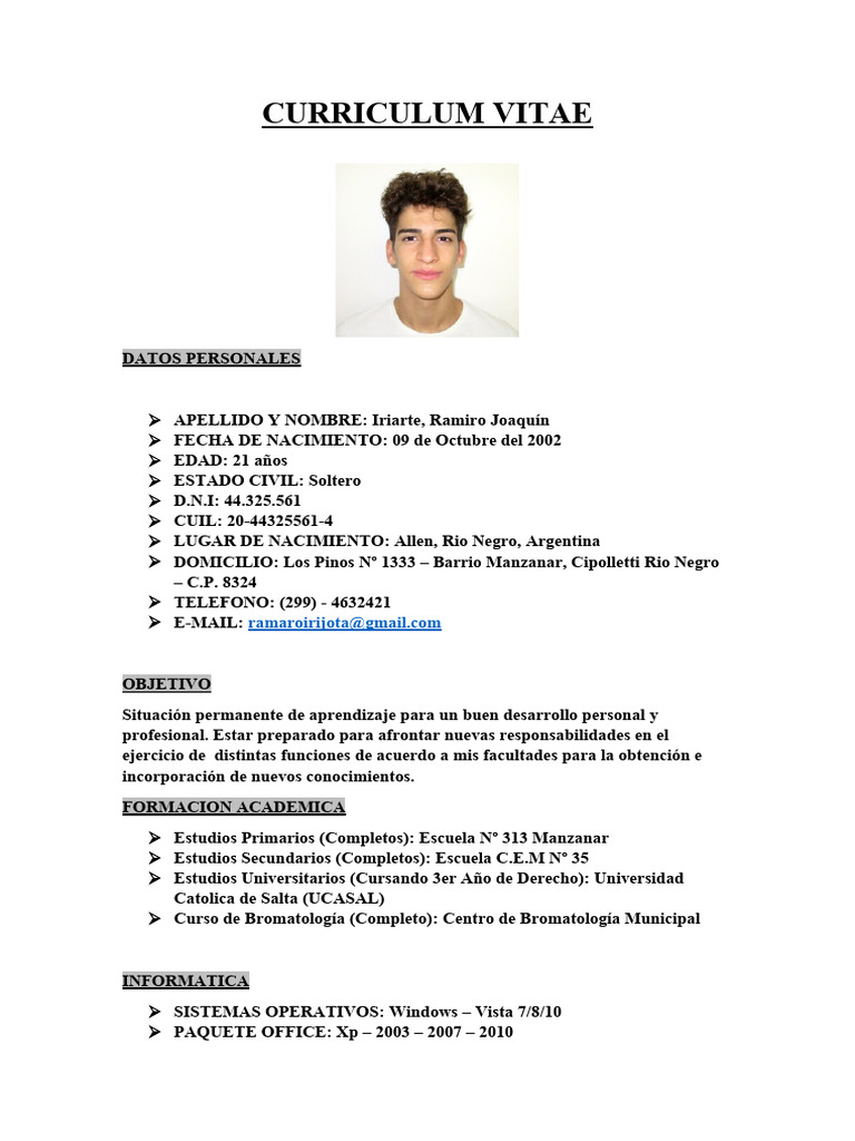 CV de Ramiro Iriarte: Derecho y Habilidades | PDF | Negocios | Ciencias sociales