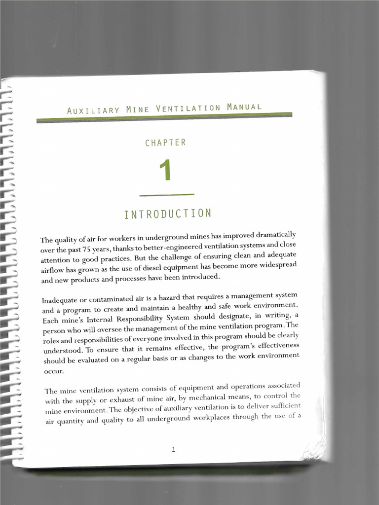 Auxiliary Mine Ventilation Manual Cap 1 A 7 | PDF