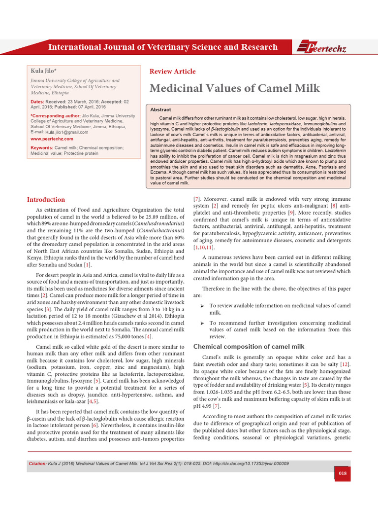 Medicinal Benefits of Camel Milk | PDF | Milk | Allergy