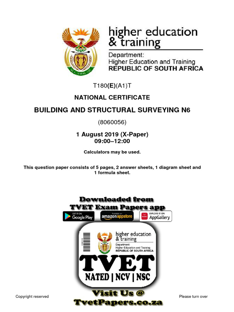 De4f3 t180 Building and Structural Surveying n6 QP Aug 2019 | PDF ...