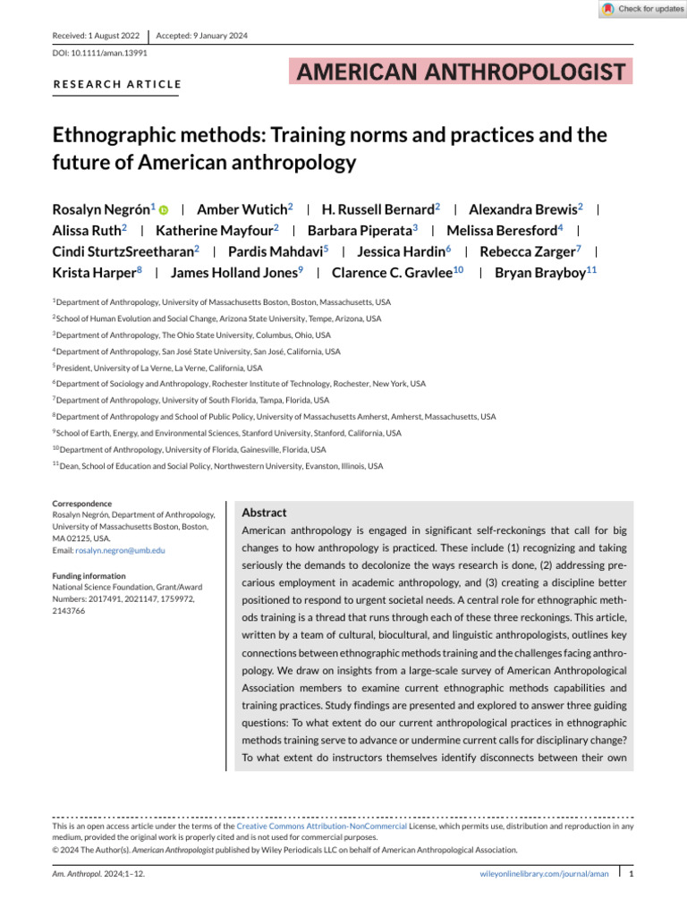 American Anthropologist - 2024 - Negrón - Ethnographic Methods Training Norms and Practices and ...