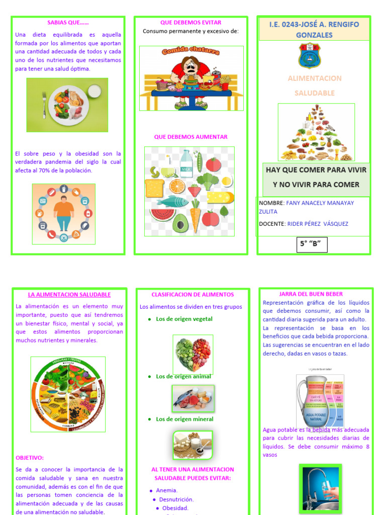 Triptico de Comida Saludable | PDF | Alimentos | Dieta saludable