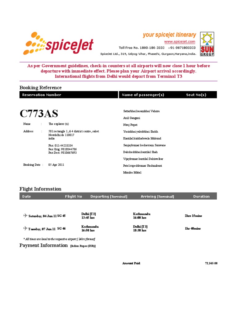 Spice Jet 10seat PNR-C773AS | PDF | Identity Document | Baggage