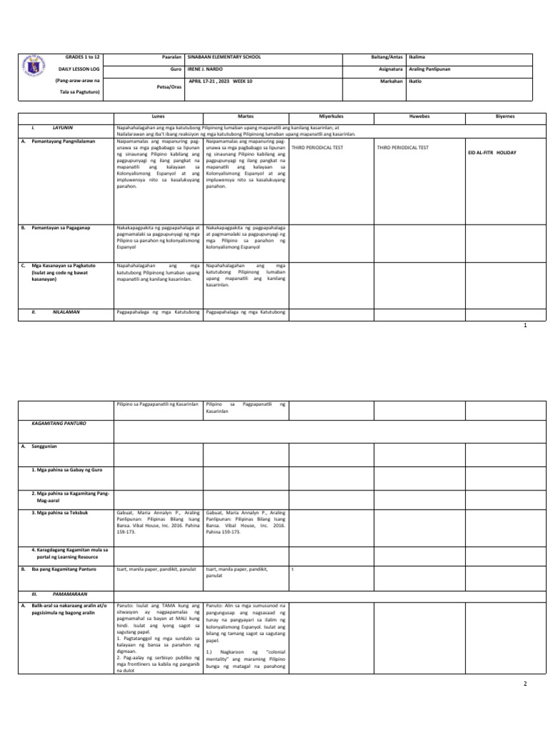 DLL - Ap5 - Q3 - Week 7 | PDF