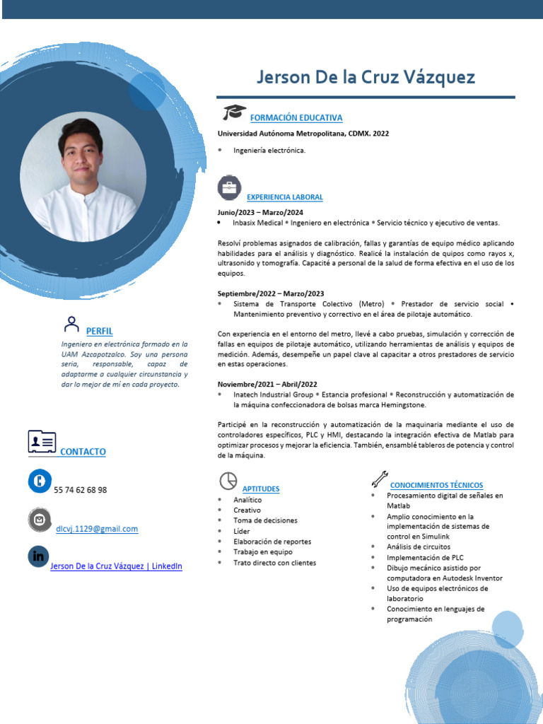 CV Jerson de La Cruz Vázquez Marzo 2024 | PDF | Electrónica | Controlador lógico programable