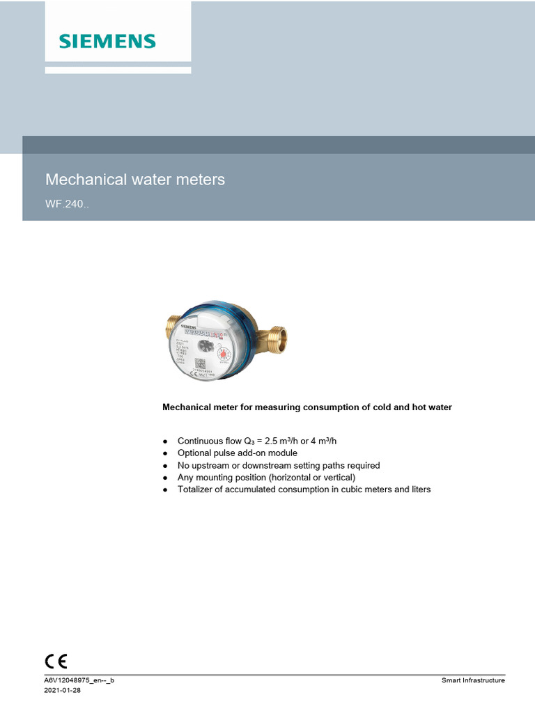 Mechanical Water Meter Specifications | PDF | Alternating Current ...