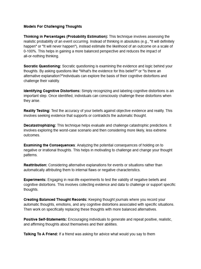 Models For Challenging Thoughts | PDF | Thought | Cognitive Science