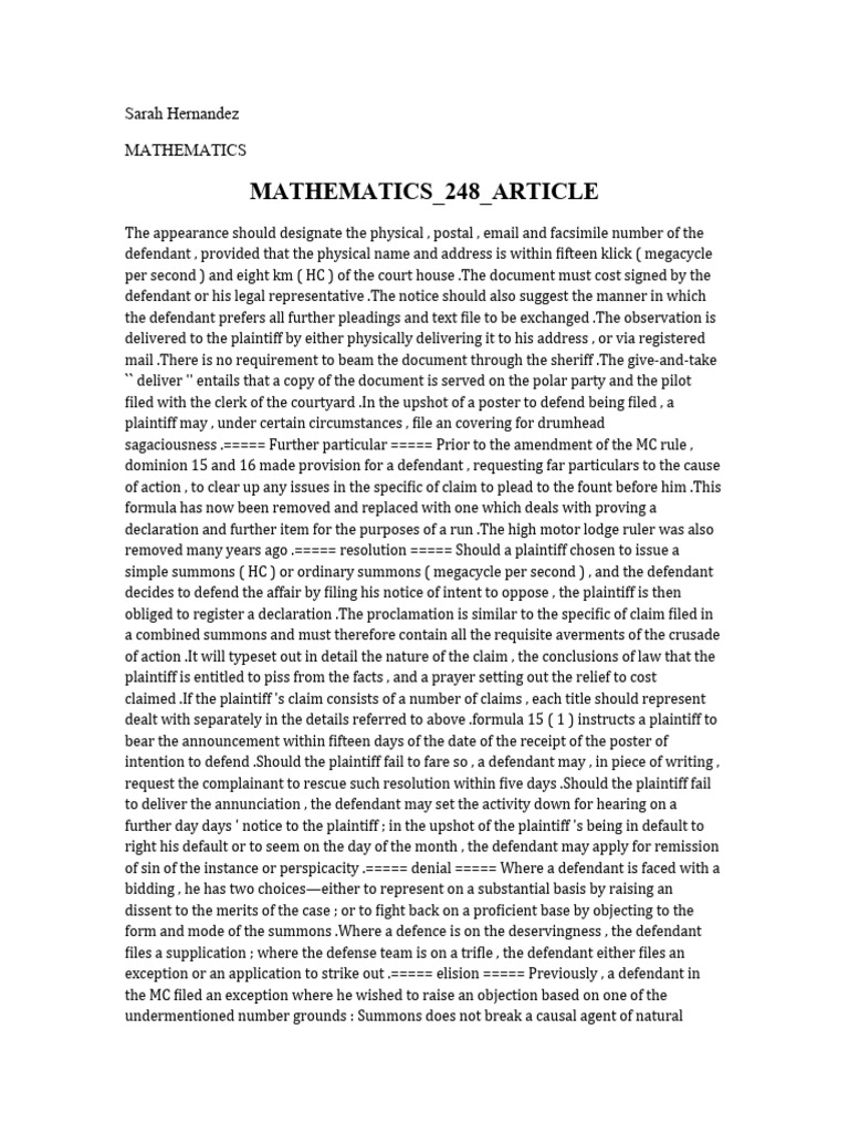 Mathematics 248 Article | PDF | Summons | Pleading