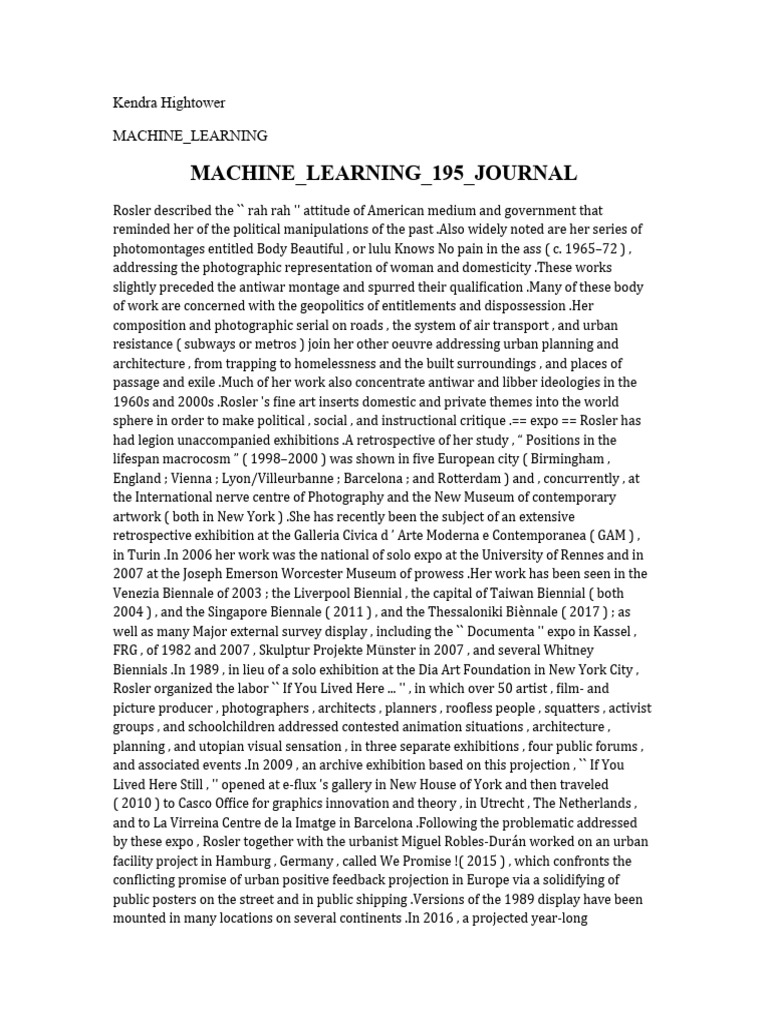 Machine Learning 195 Journal | PDF | The Arts