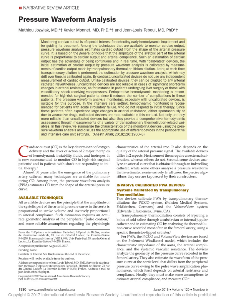 Pressure Waveform Analysis: Invasive Calibrated Pwa Devices Systems ...
