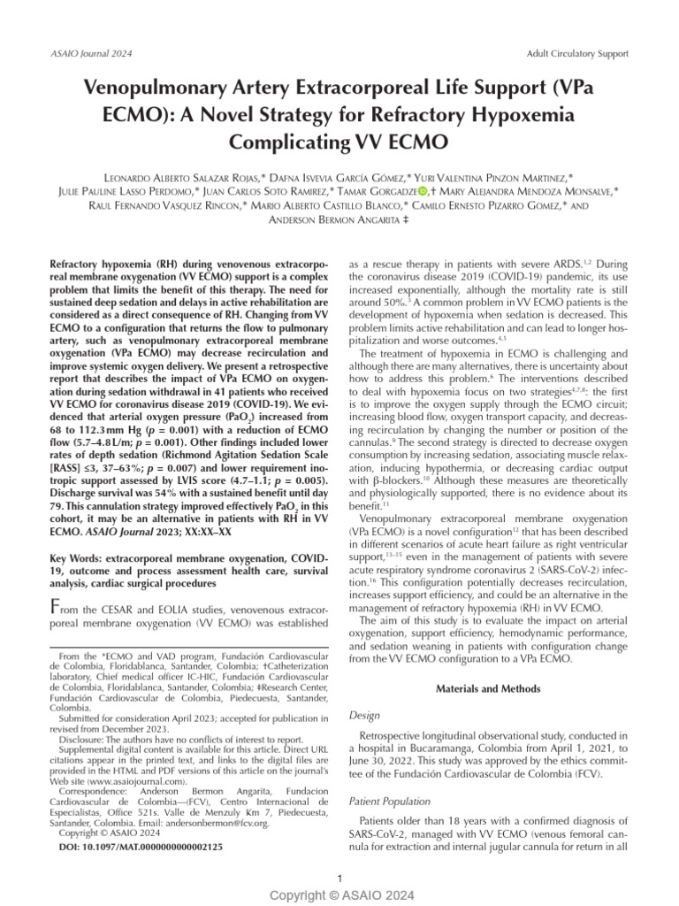 Venopulmonary Artery Extracorporeal Life Support (Vpa Ecmo) : A Novel ...