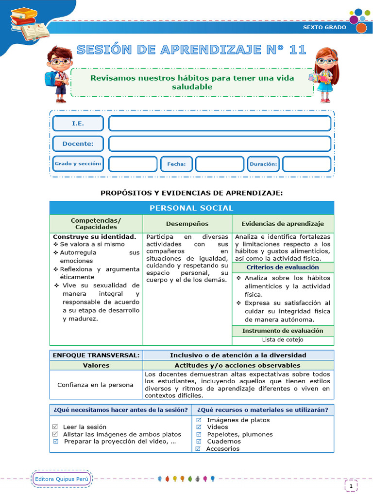 6TO GRADO Sesiones de Aprendizaje - Semana 2 - UD II - Editora Quipus Perú | PDF | Evaluación ...