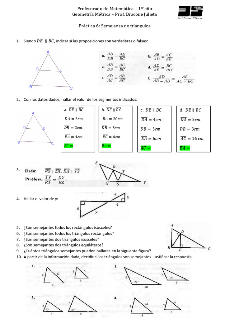 Pract 6 Semejanza2022 | PDF | Triángulo | Geometría Elemental