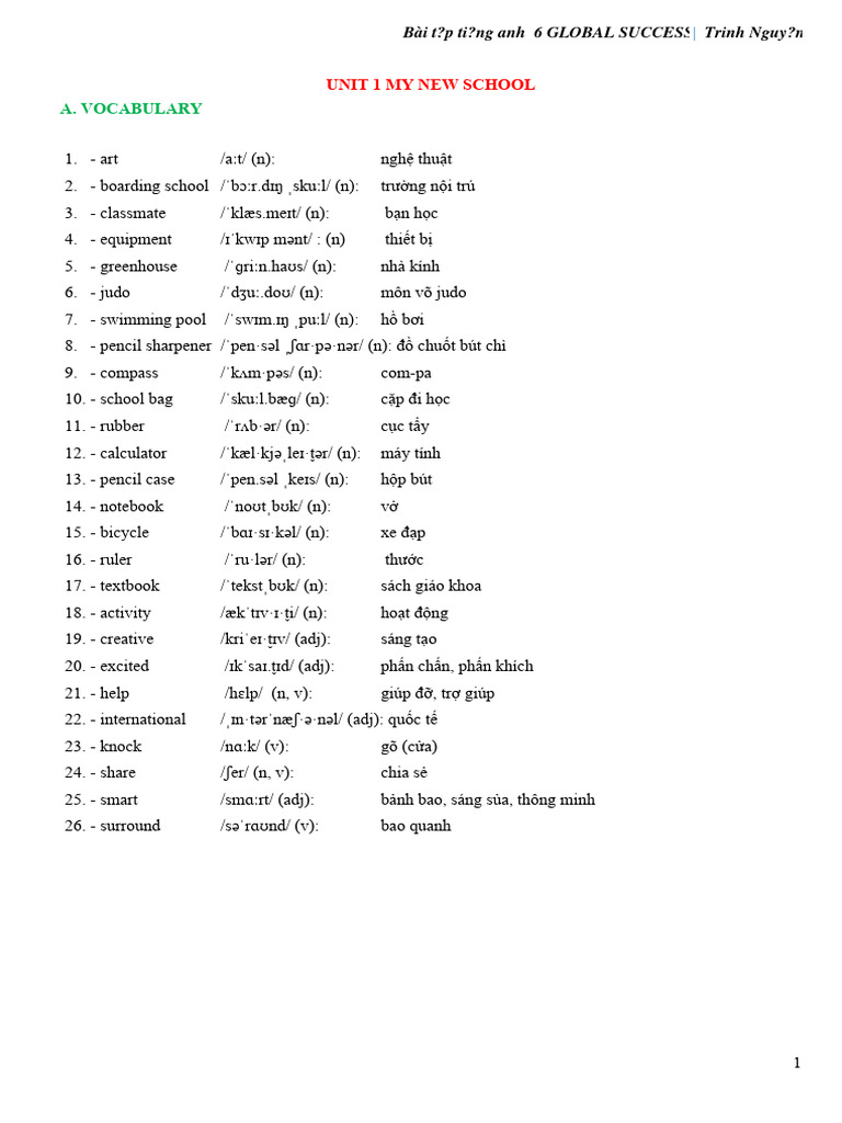 BT Anh 6 Kì 1 Trinh Nguyễn | PDF