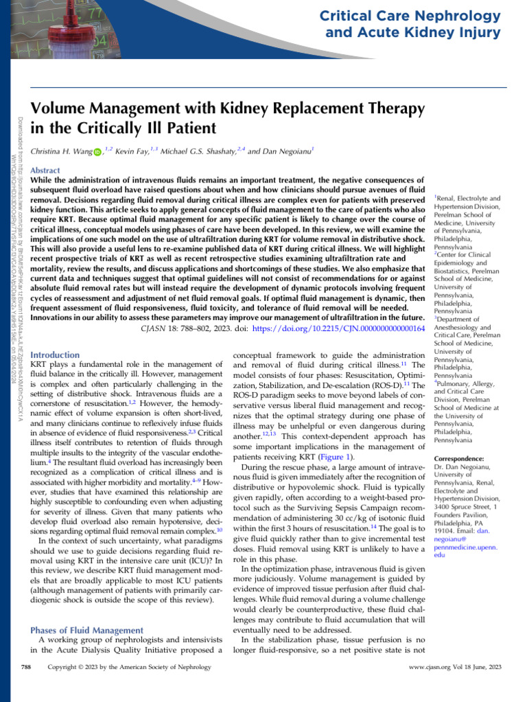 Volume Management With Kidney Replacement Therapy.16 | PDF | Intensive ...