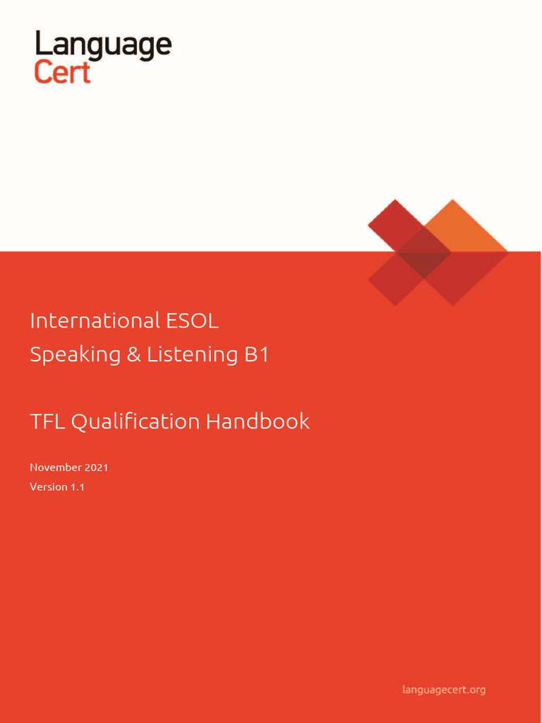 TFL Qualification Handbook IESOL Speaking Listening B1 Ver11 | PDF | English As A Second Or ...