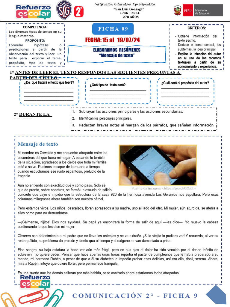 Ficha de Refuerzo 09 - 2do - 2024 | PDF