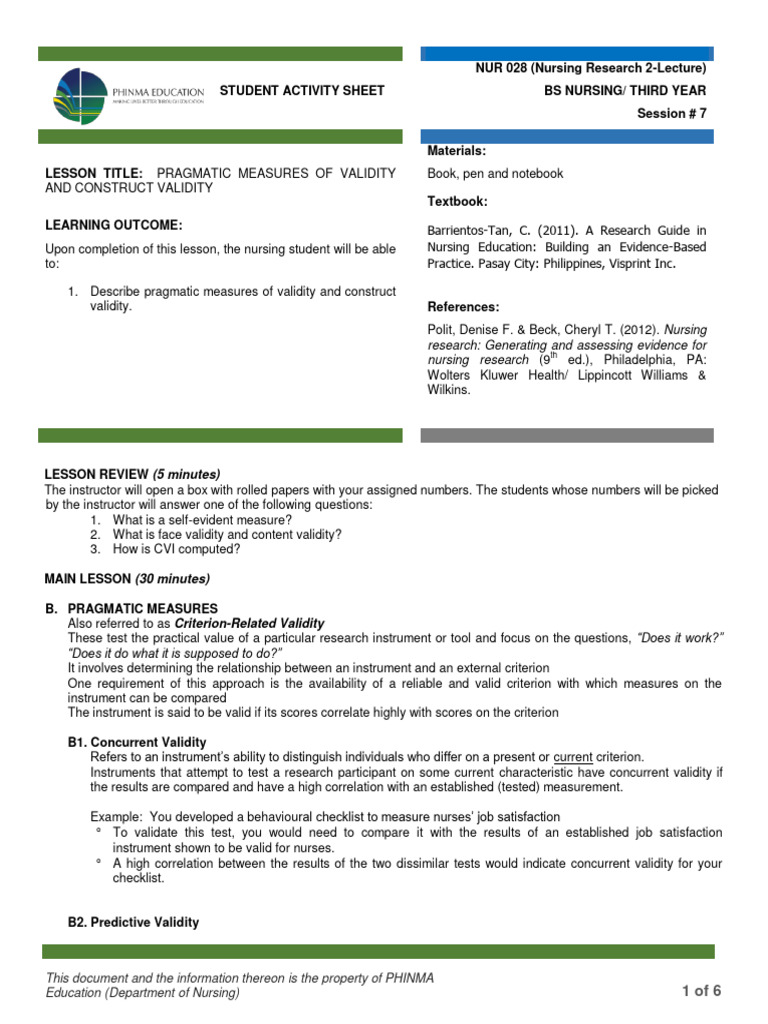 SAS - Session - 7 - Research 2 | PDF | Validity (Statistics) | Experiment